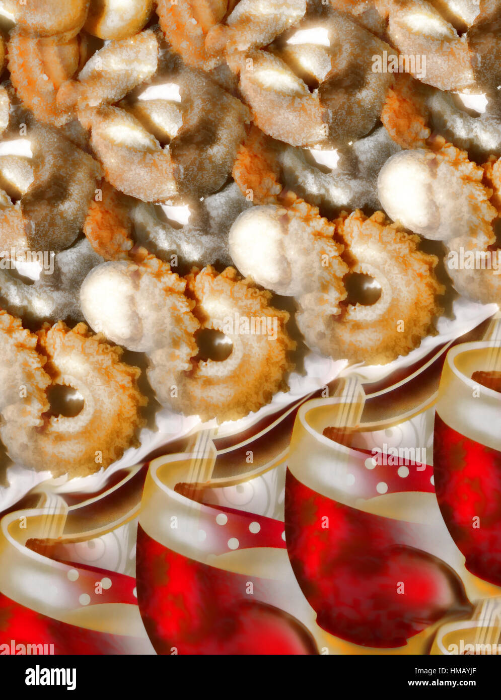 Italian butter cookies and coffee cups depiction Stock Photo - Alamy