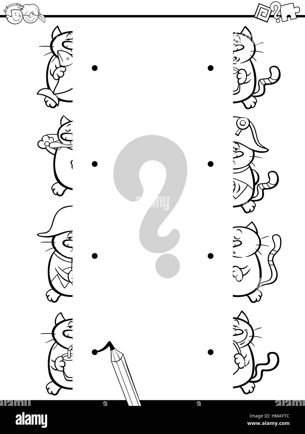 Black and White Cartoon Illustration of Educational Game of Matching ...