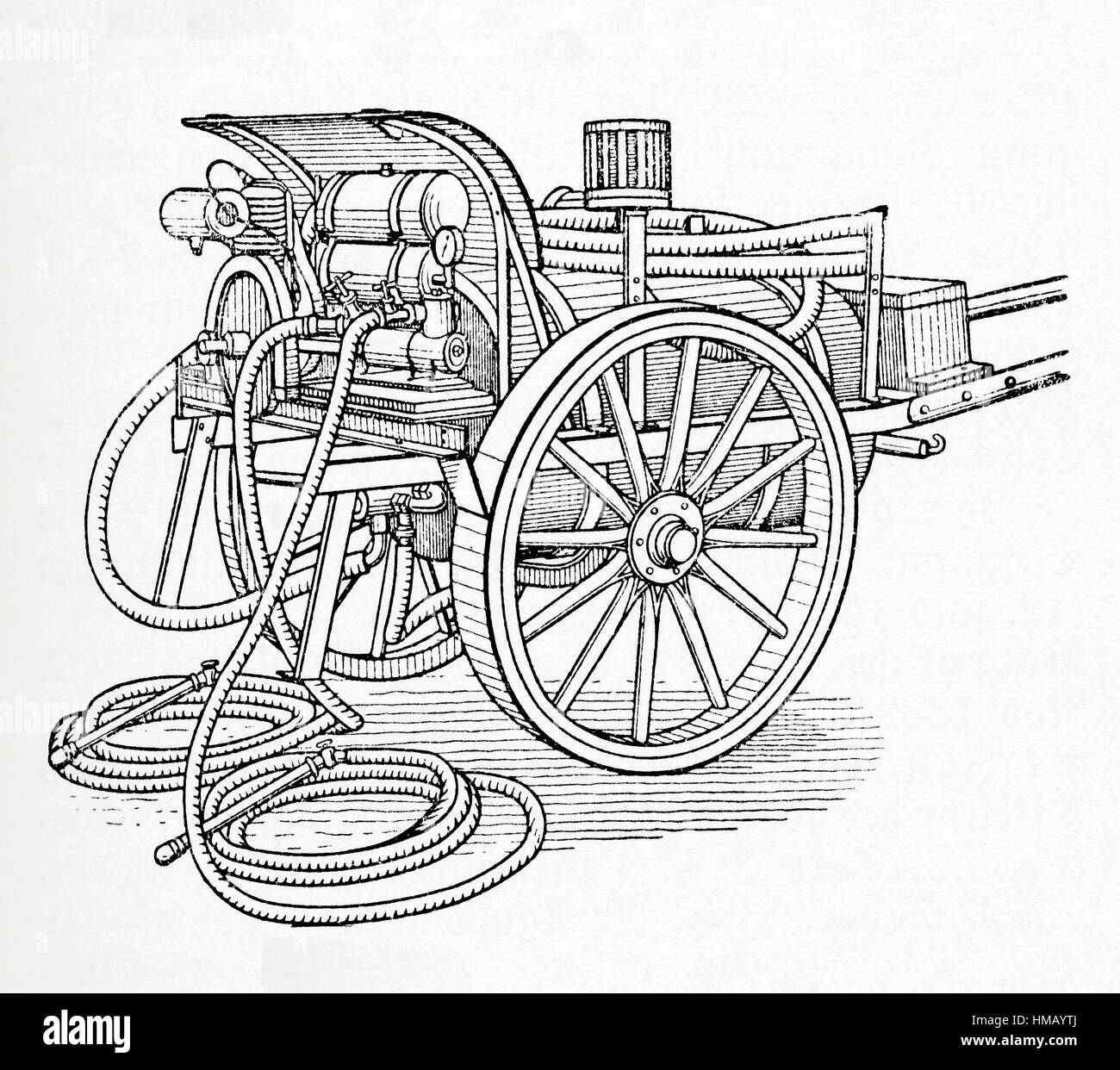 Early 20th century mobile apparatus used for spraying insecticide on ...