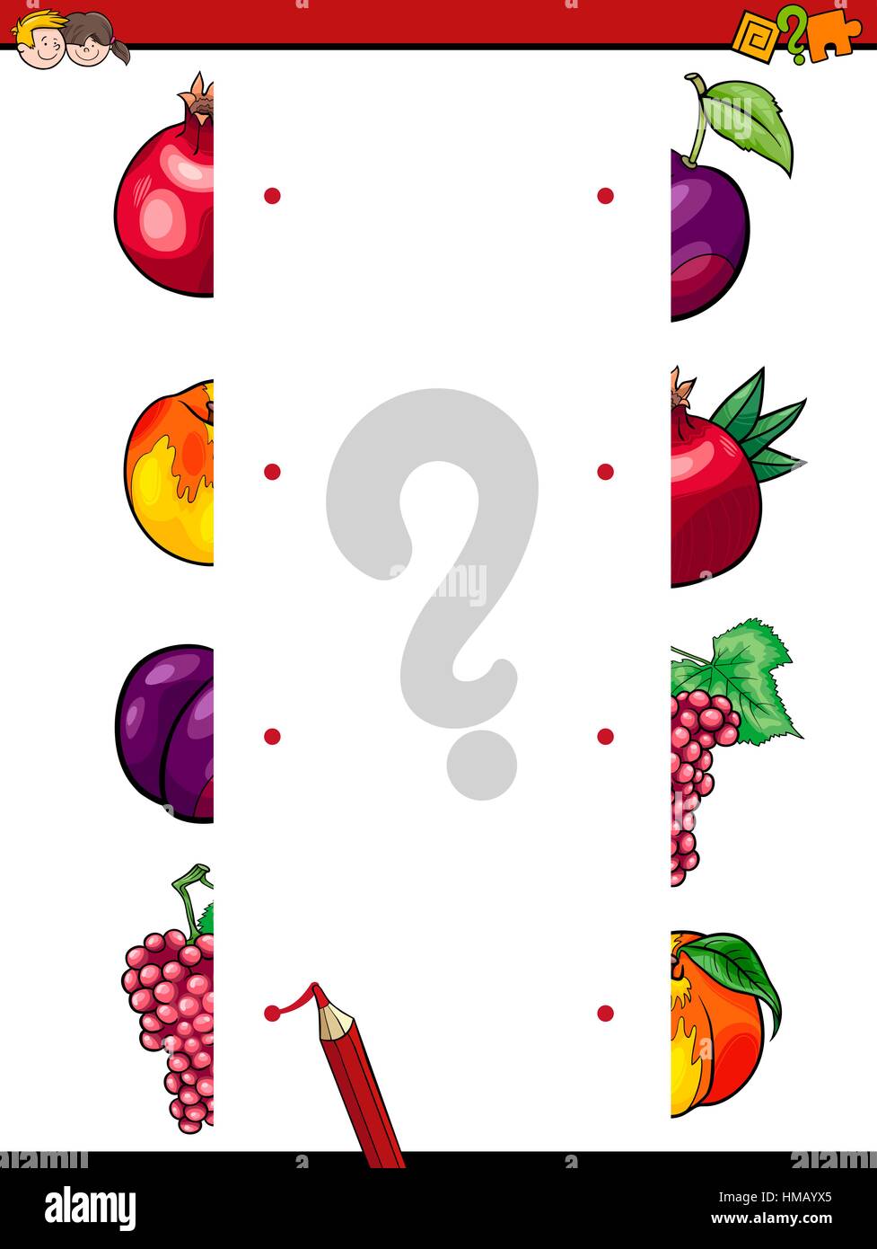 Cartoon Illustration of Educational Game of Matching Halves with Fruits ...