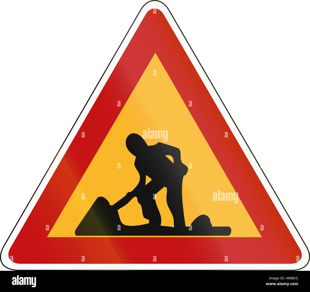 South Korean road warning sign - Workers in road ahead Stock Photo - Alamy