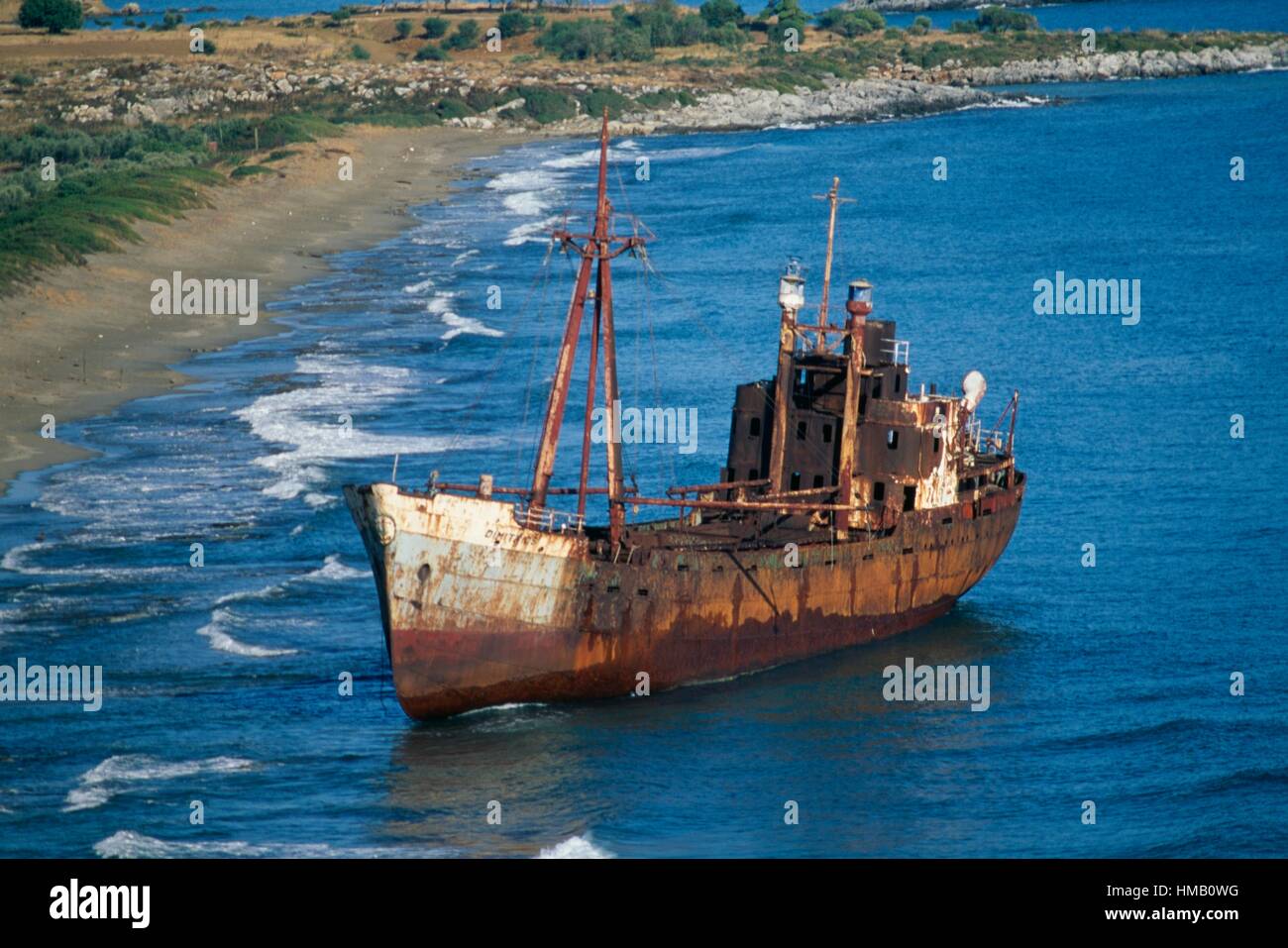 A shipwreck stranded near a beach, Argolis, Greece Stock Photo - Alamy