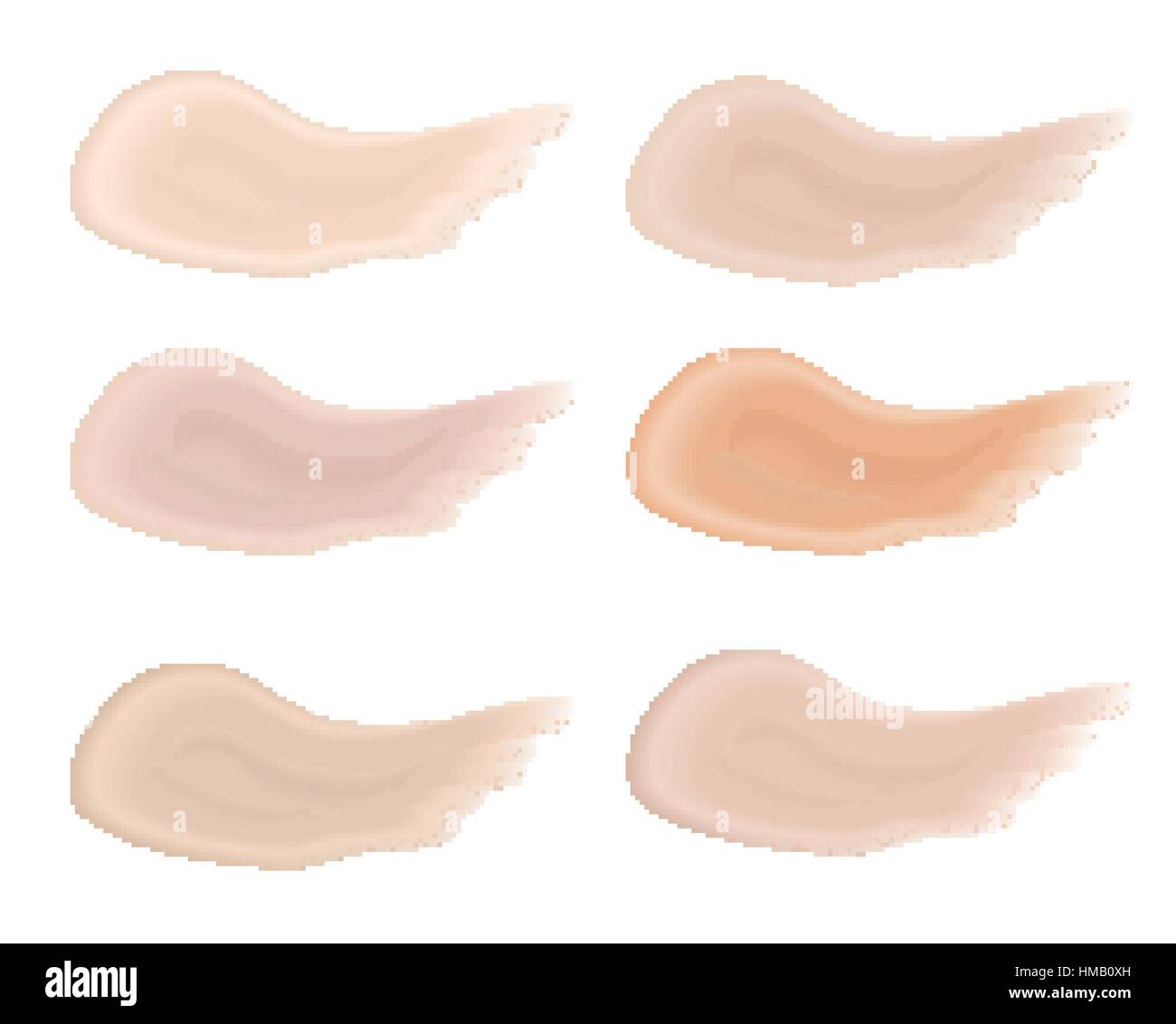 Realistic bb cream strokes set. Multicolored palette splashes skin tone ...