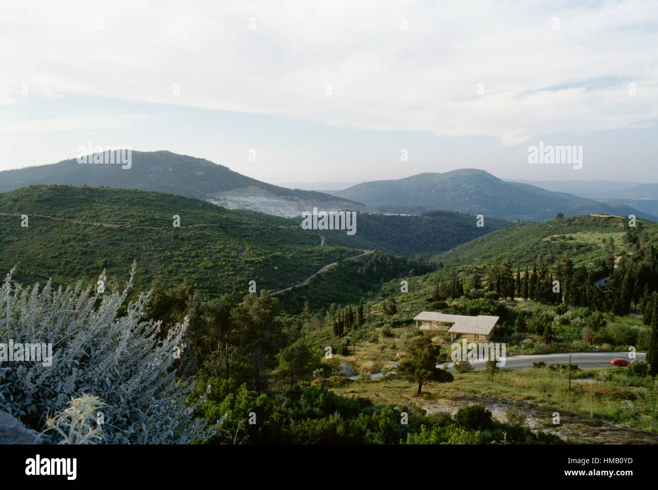 Panorama of Mount Pentelic and the marble quarries, Peloponnese, Greece ...