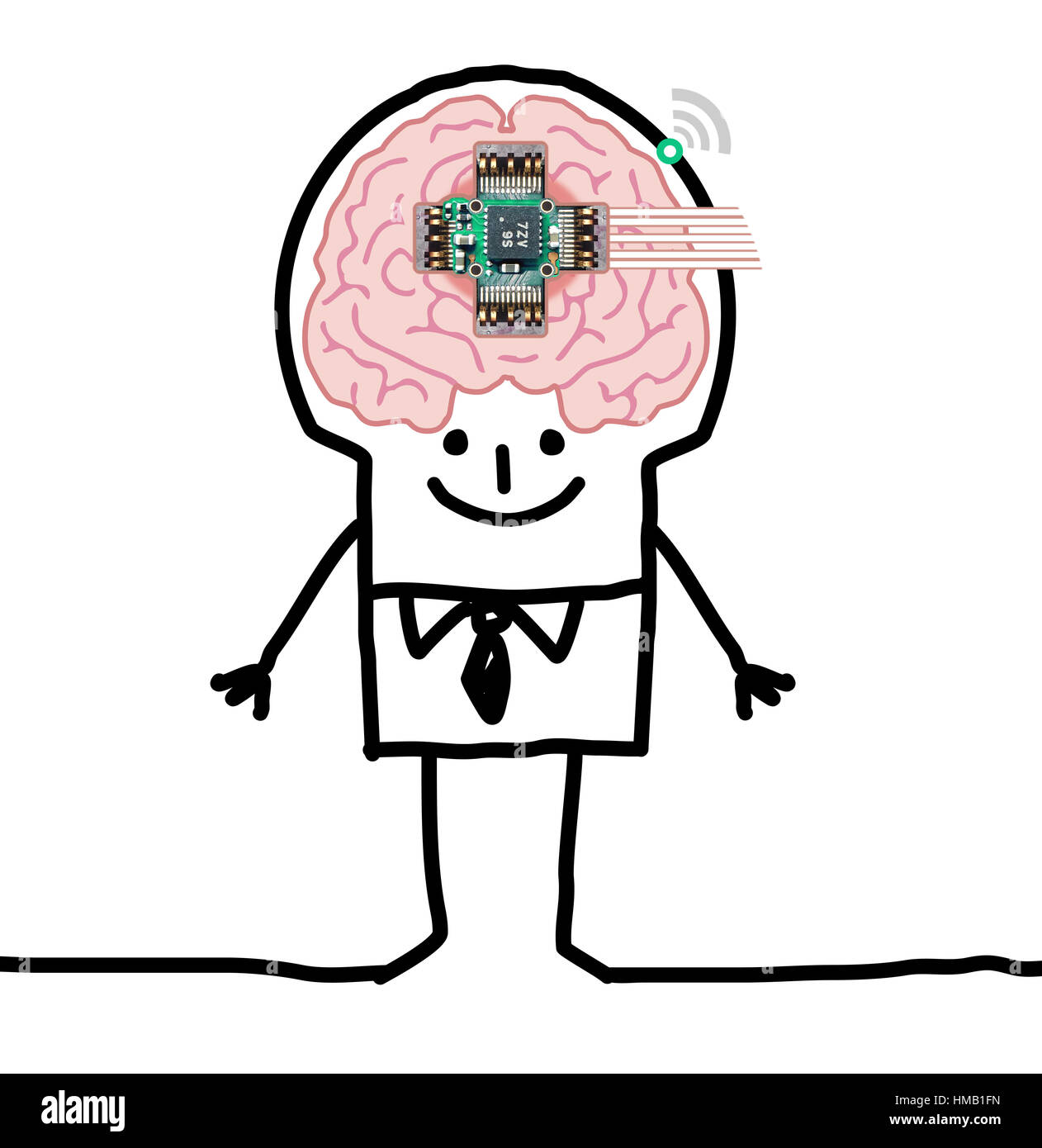 Cartoon Big Brain Man - technologic human Stock Photo - Alamy