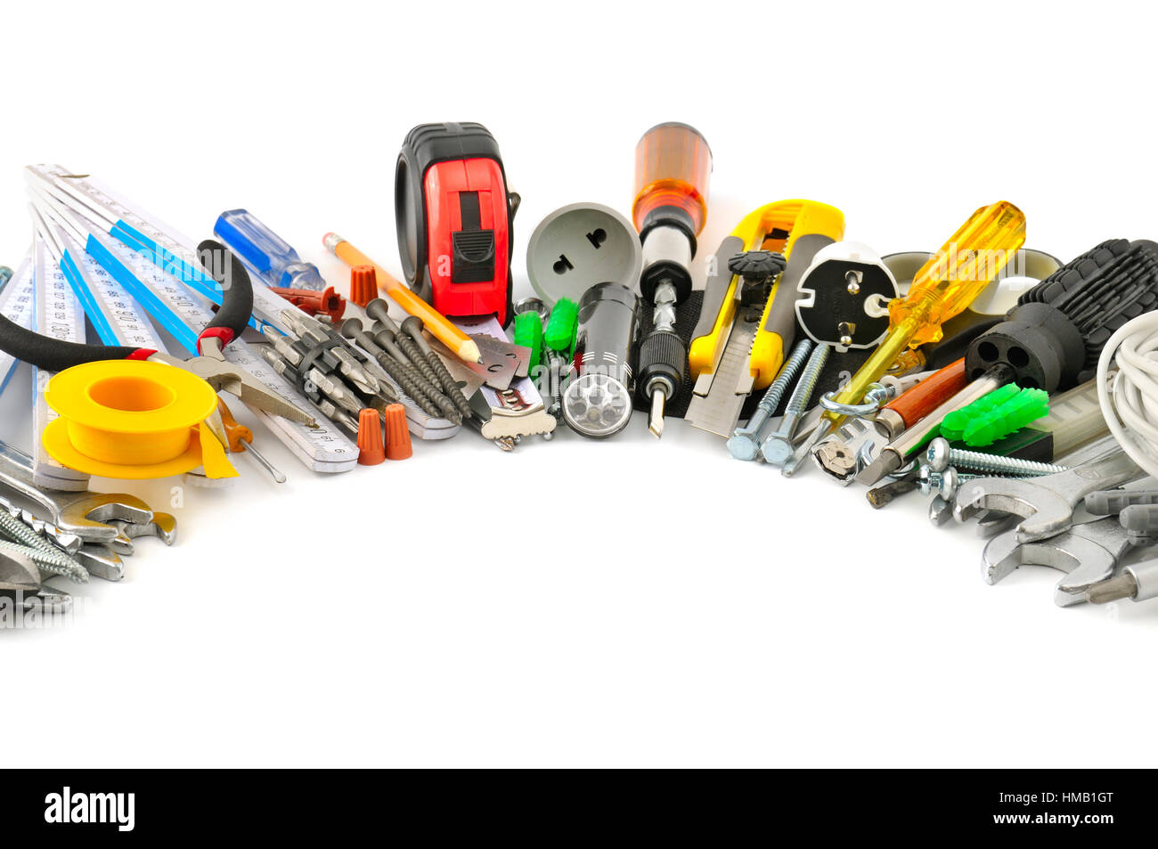 collection tools on white background Stock Photo - Alamy