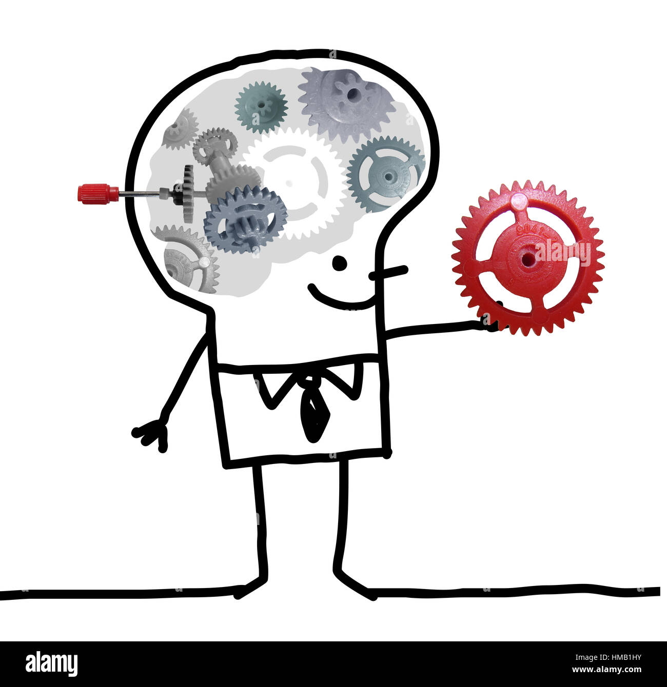 Cartoon Big Brain Man - gear and concept Stock Photo - Alamy