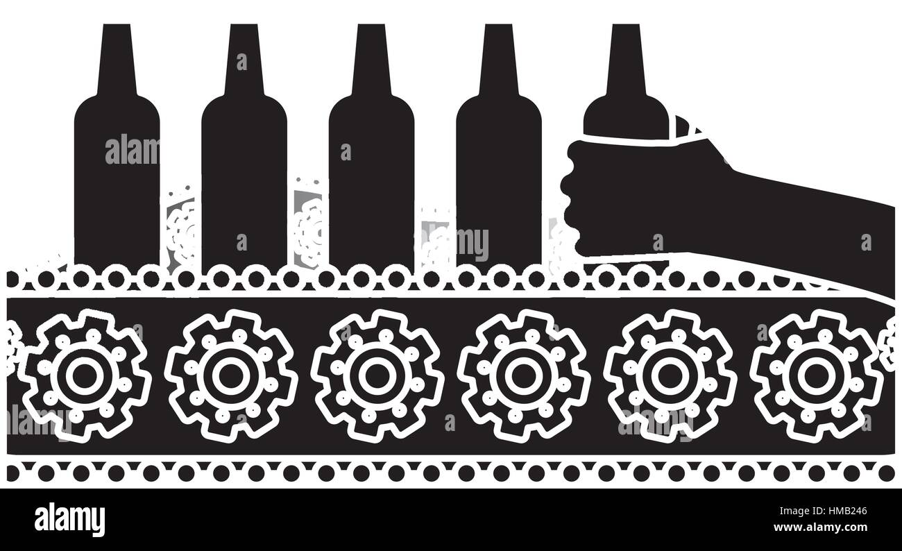 black bottles of beers in the factory icon image, vector illustration ...