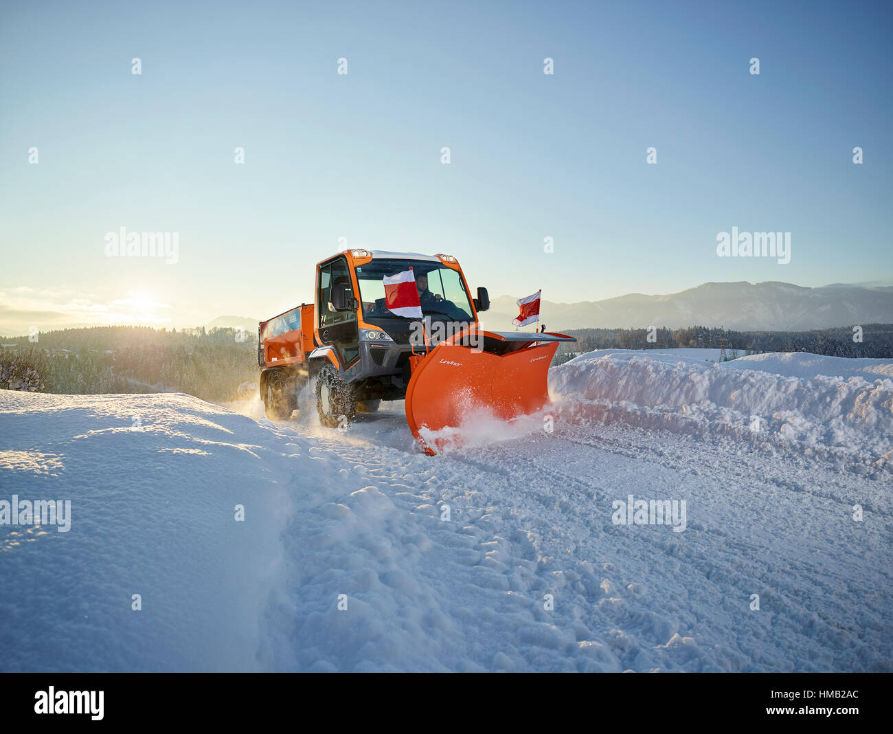 Snow plow, snow removal, winter road maintenance, Inntal, Tyrol ...