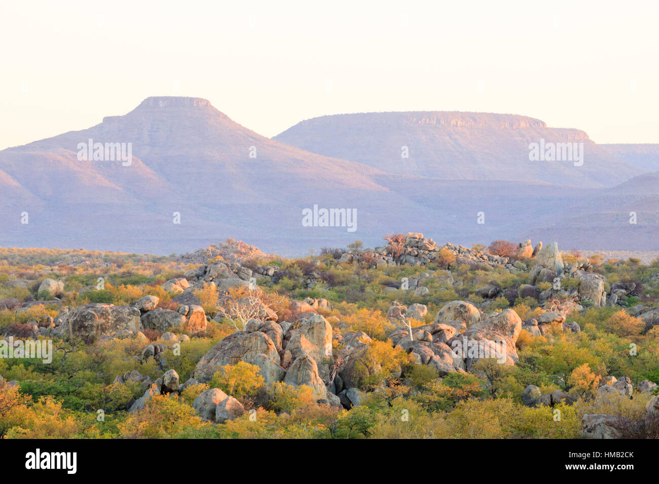 Rocky landscape with Grootberg table mountain behind, Namibia Stock ...