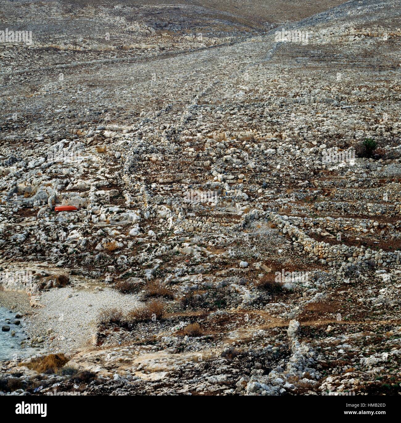 Dry stone walls near Cape Matapan or Cape Tainaron, Mani peninsula ...