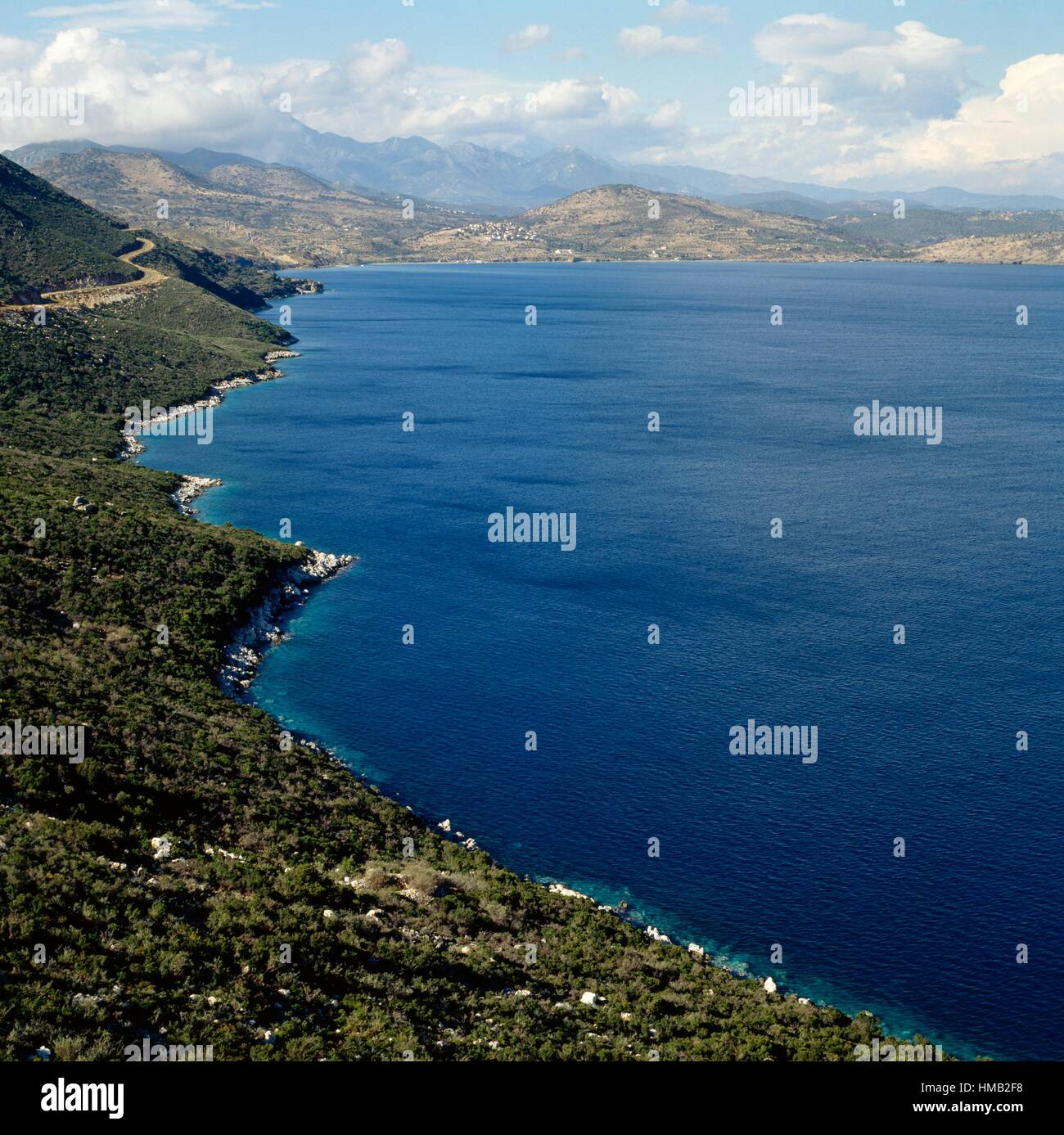 A stretch of the east coast of Mani peninsula, Peloponnese, Greece ...
