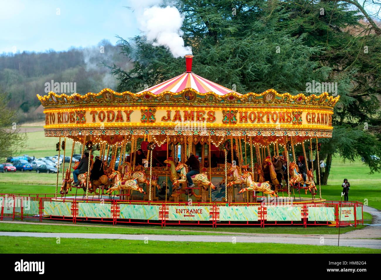 Traditional Merry-Go-Round at a Christmas fair in Sussex Stock Photo ...