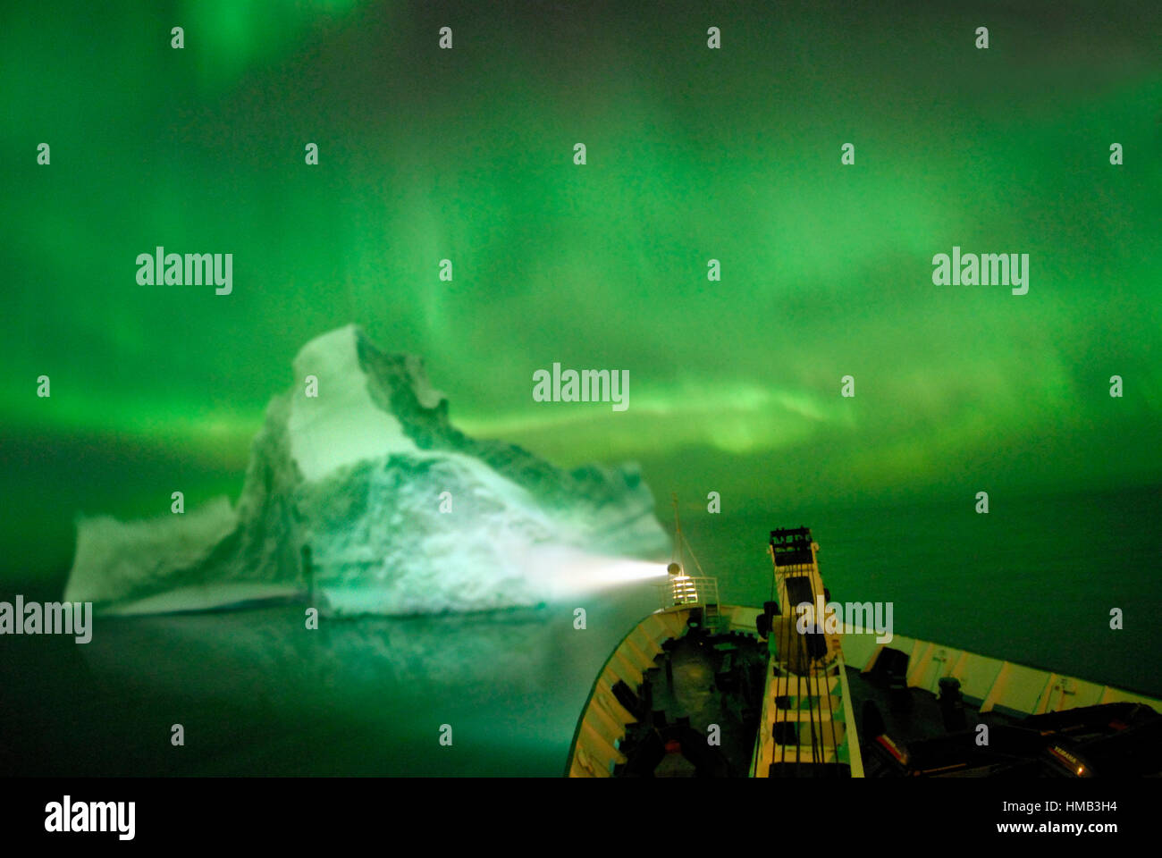 Northern lights or Aurora borealis on the Arctic night sky, viewed from ...