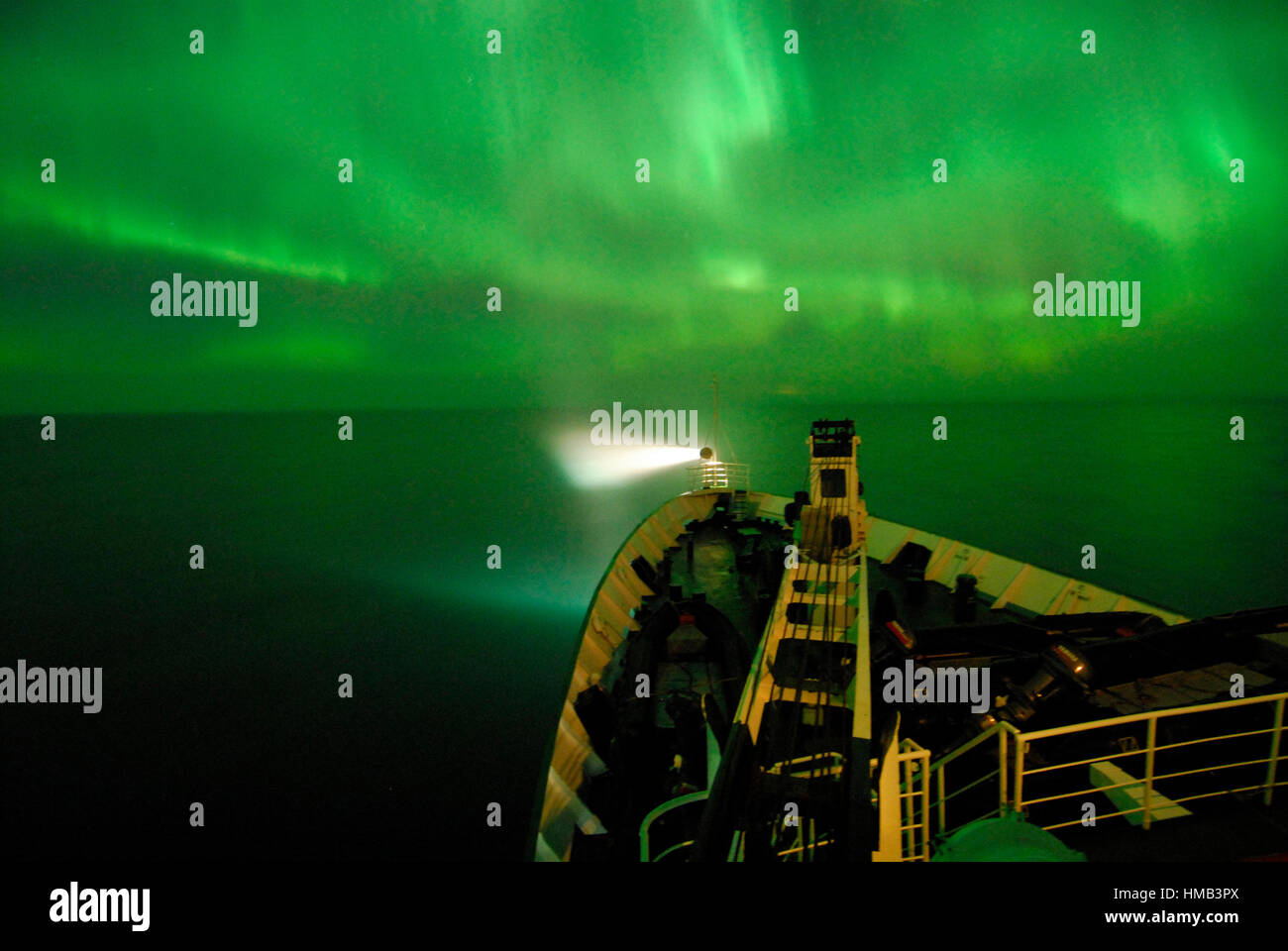 Northern lights or Aurora borealis on the Arctic night sky, viewed from ...