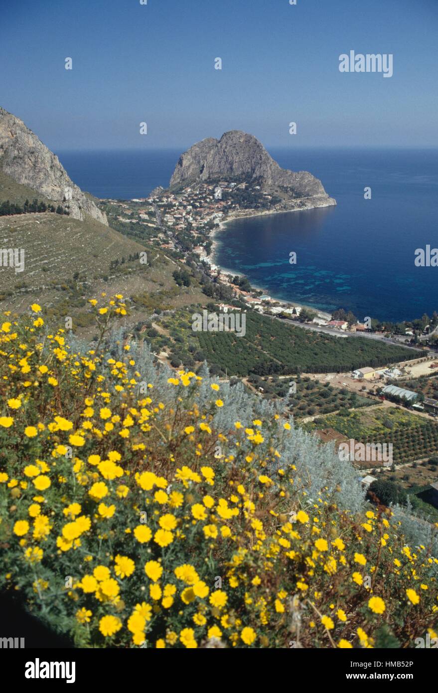 Capo Zafferano promontory seen from Solunto, Sicily, Italy Stock Photo ...