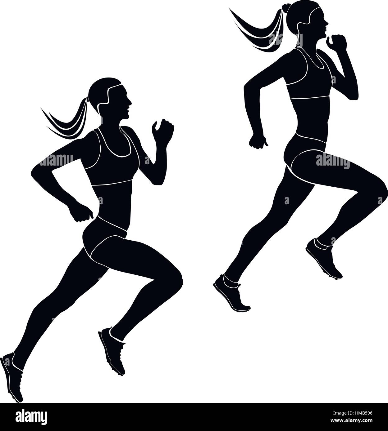 two women athletes runners running competition black silhouettes Stock ...