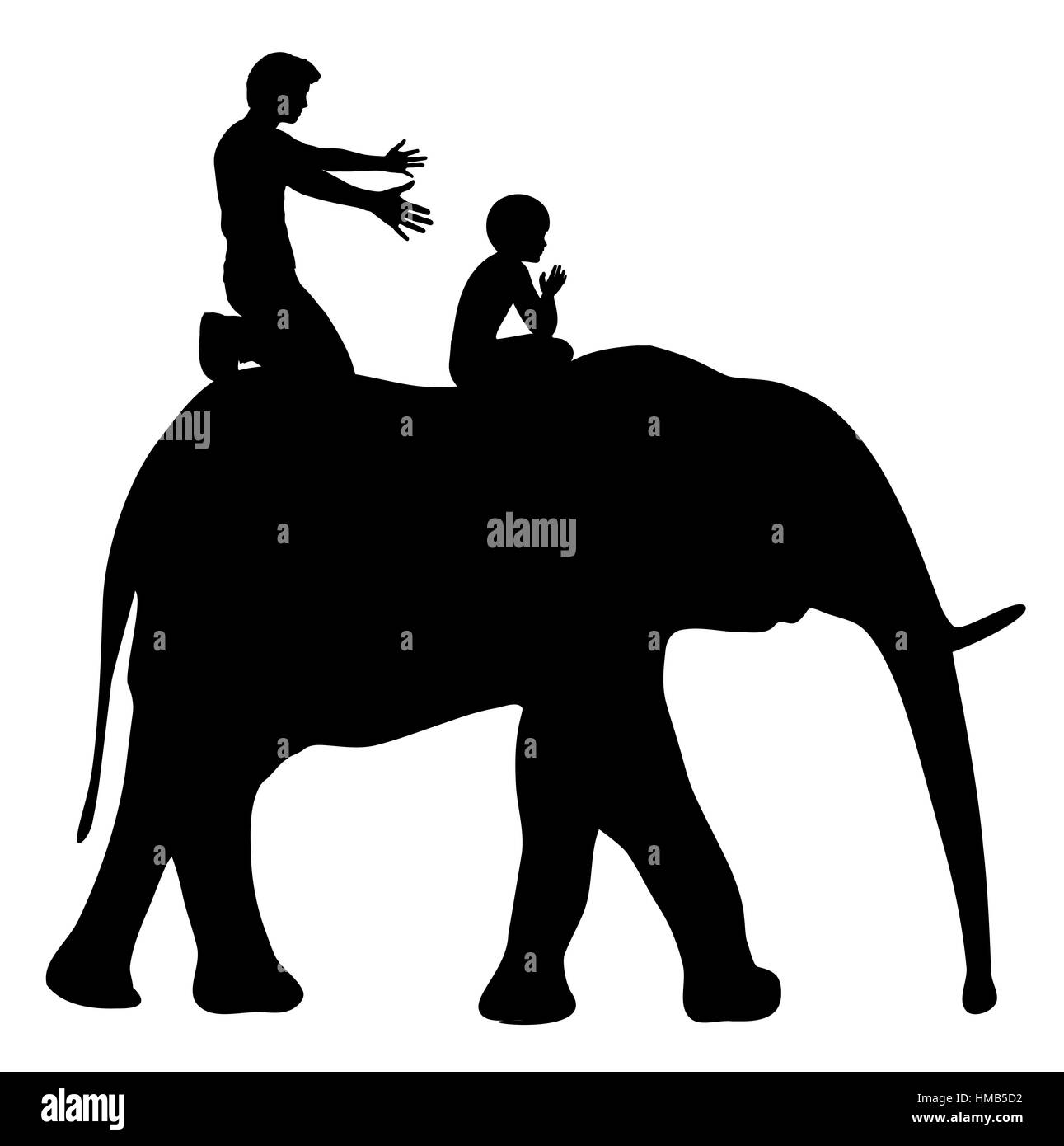 Father is teaching child to ride an elephant, educational metaphor ...