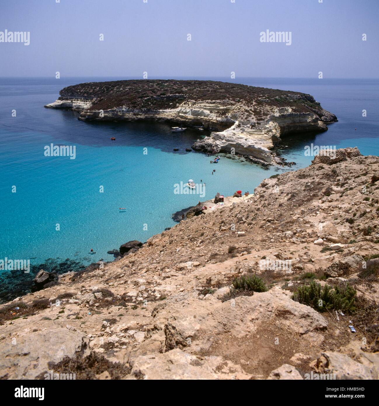 Rabbits island seen from Lampedusa island, Sicily, Italy Stock Photo ...