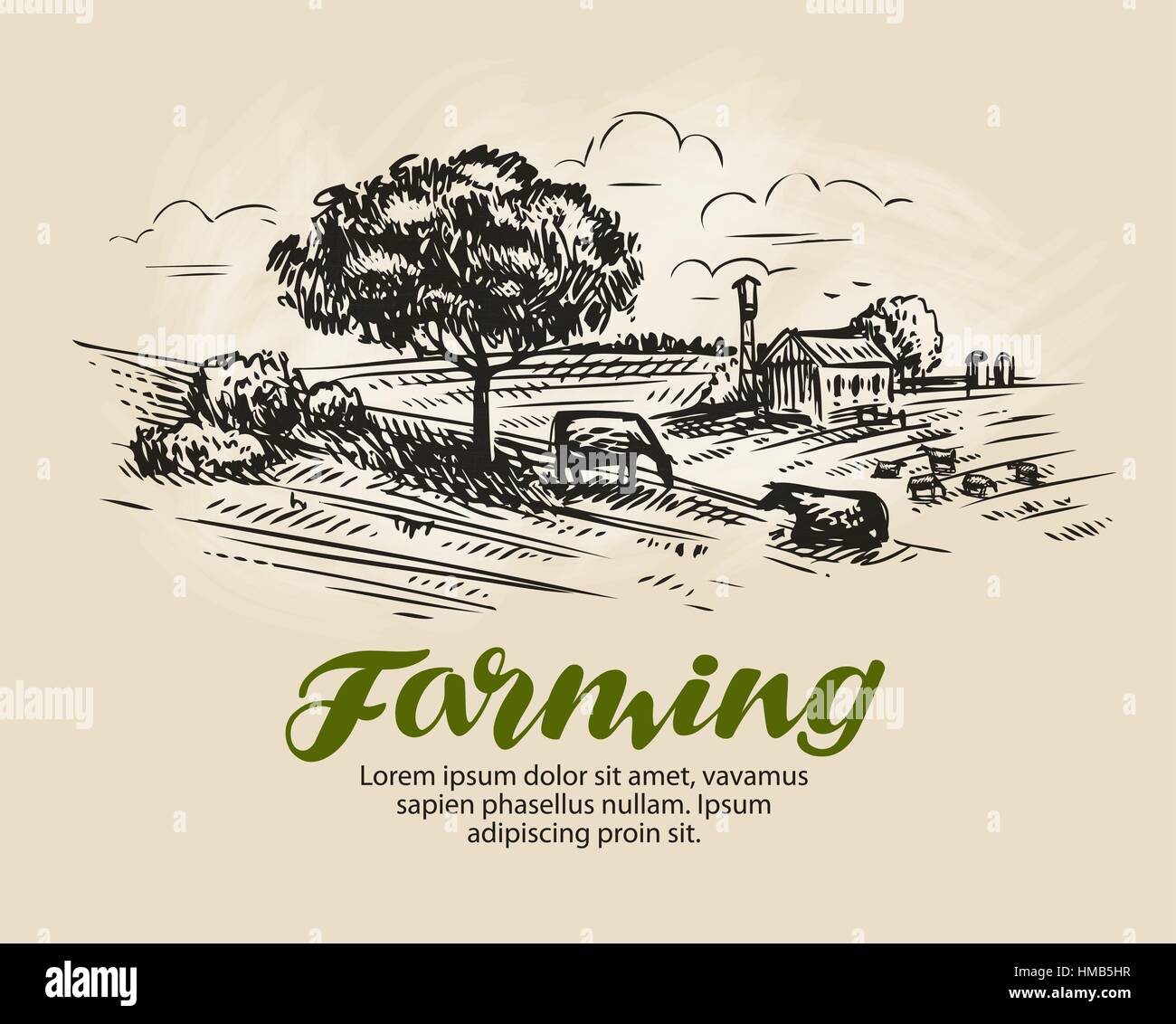 Farm sketch. Rural landscape, agriculture, farming vector illustration ... Farm sketch. Rural landscape, agriculture, farming vector illustration ...