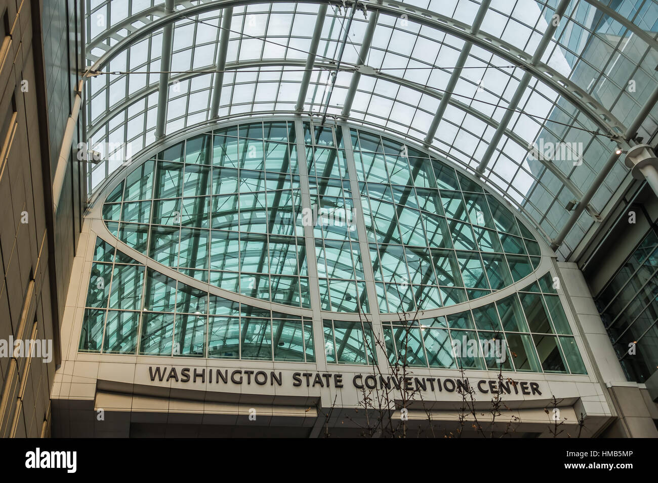 A view of the glass structures of the Washington State Convention ...
