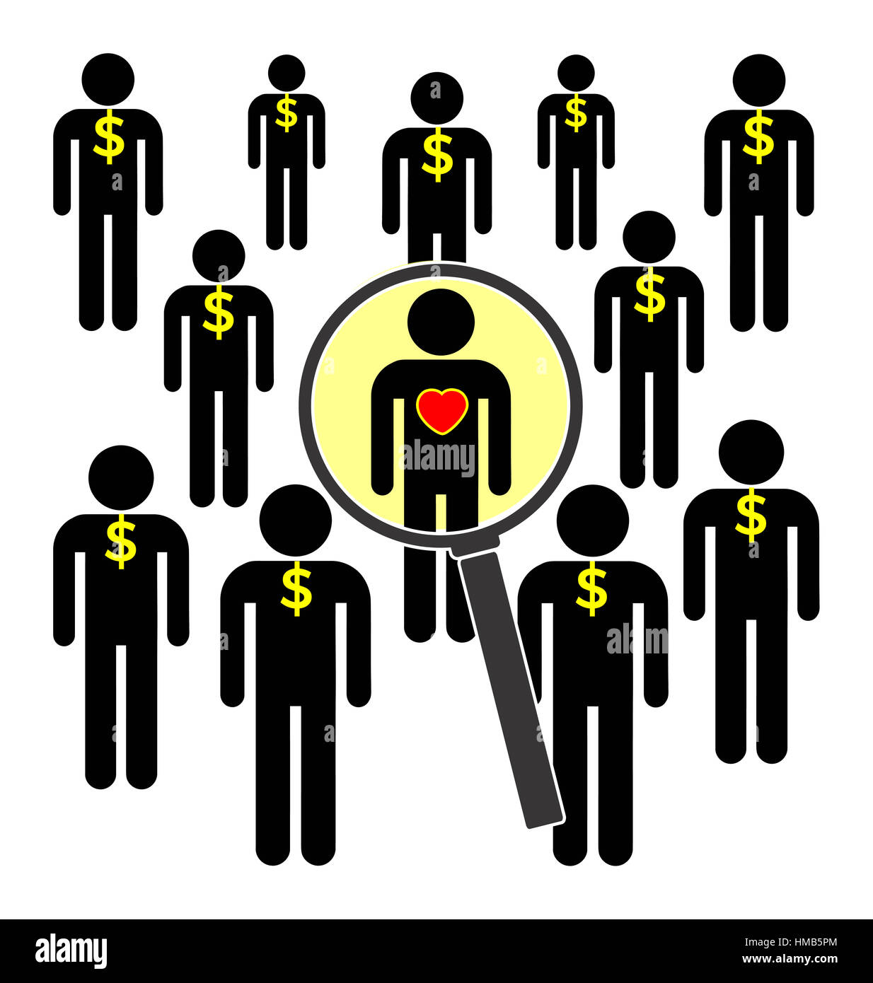 Searching for a charitable person among money oriented people Stock ...