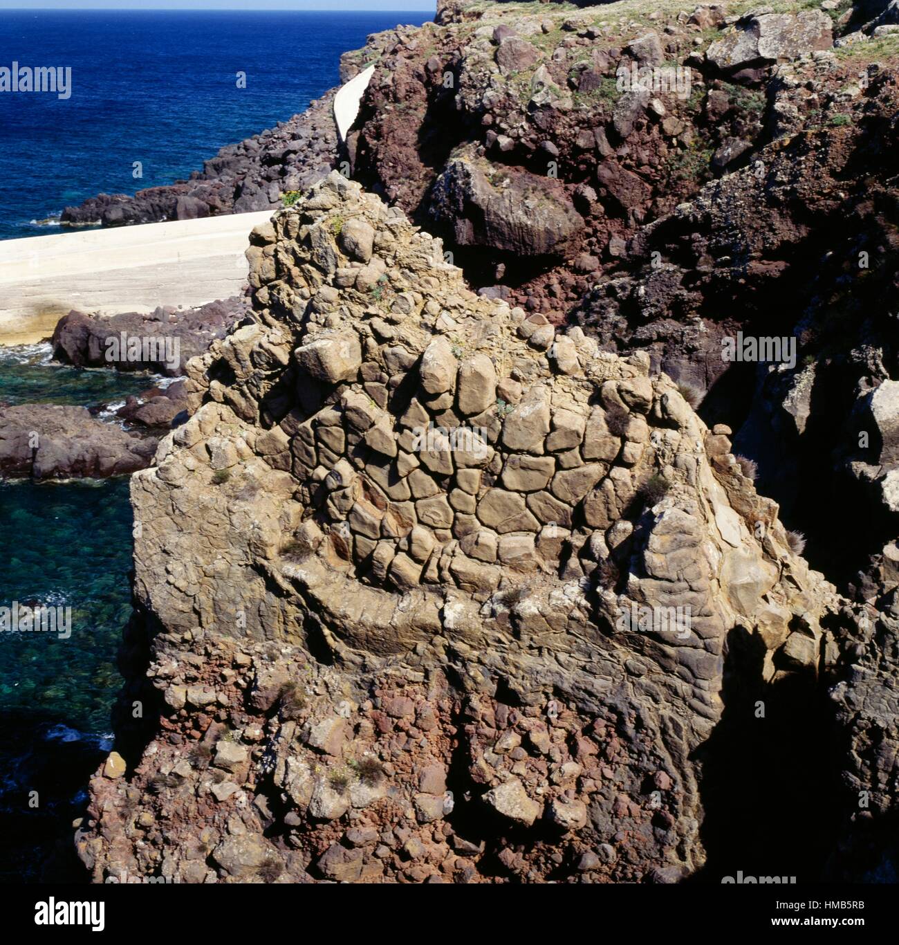 Volcanic rock with prismatic forms, Sacramento rock, Ustica island ...