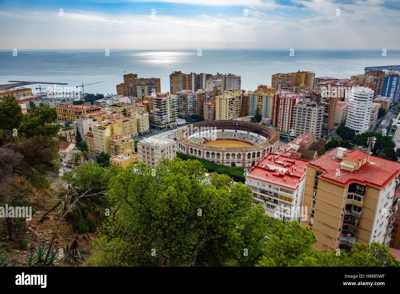 Malaga city and bullfight arena, top view Stock Photo - Alamy