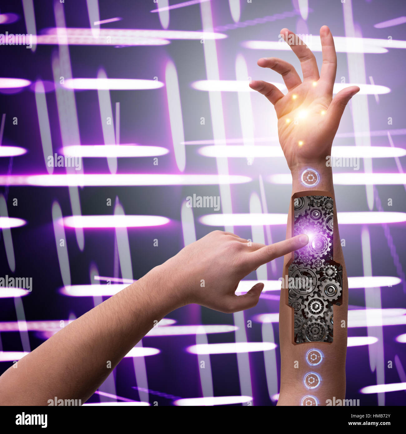 Robotic hand pressing button in futuristic concept Stock Photo - Alamy