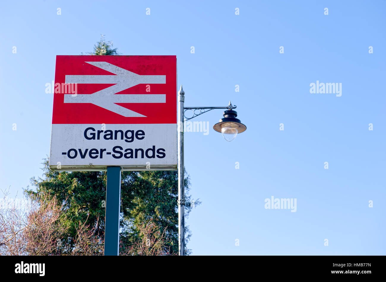 Grange Over Sands Station Sign Stock Photo - Alamy