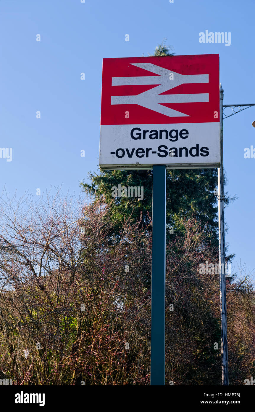 Grange Over Sands Station Sign Stock Photo - Alamy