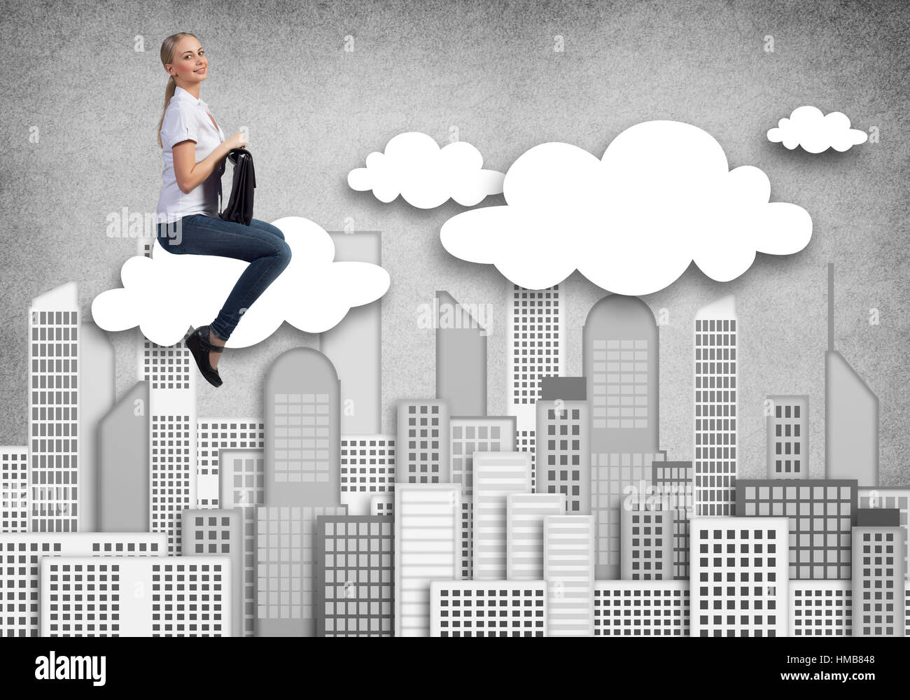 Girl riding cloud Stock Photo - Alamy