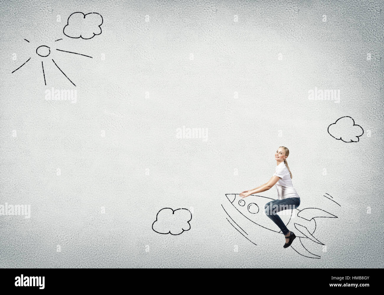 Girl on rocket Stock Photo - Alamy