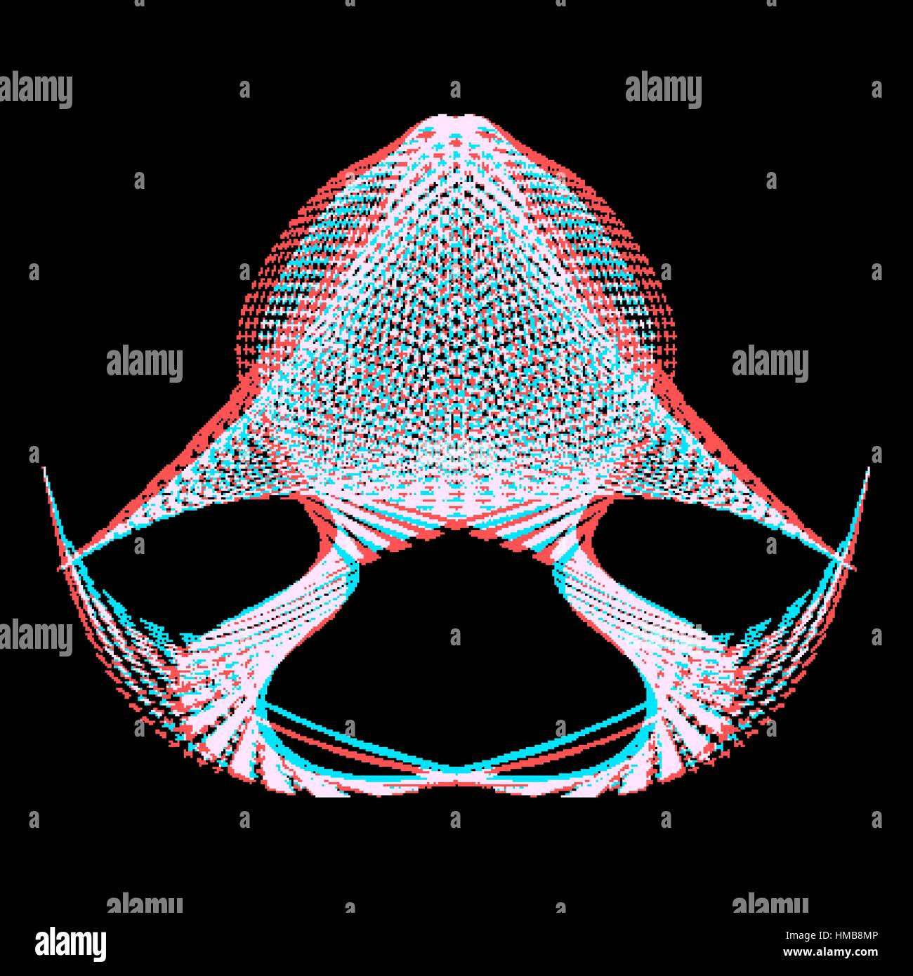 vector glitch anaglif warped parametric shape surface waves black ...