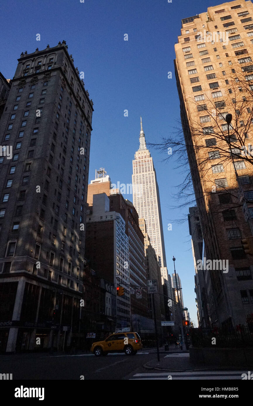 The Empire State Building from street level, New York City, USA Stock ...