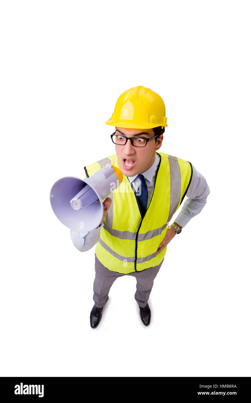 Angry construction supervisor isolated on white Stock Photo - Alamy