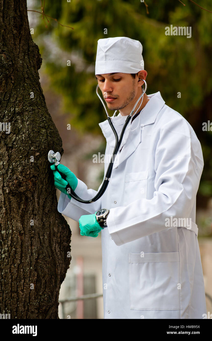 Young man tree doctor Stock Photo - Alamy