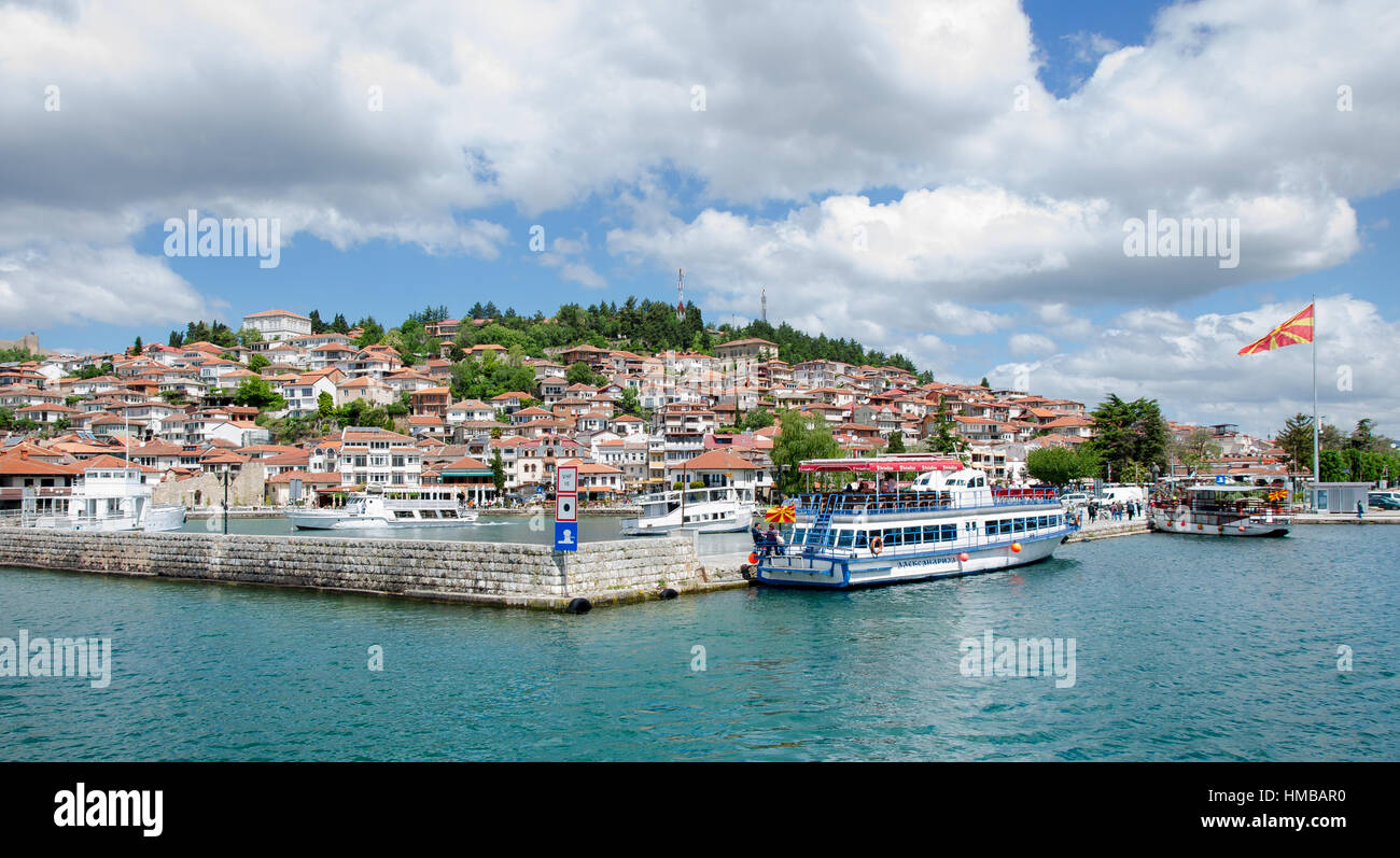 View of Ohrid old city and Ohrid lake( the most popular and most ...