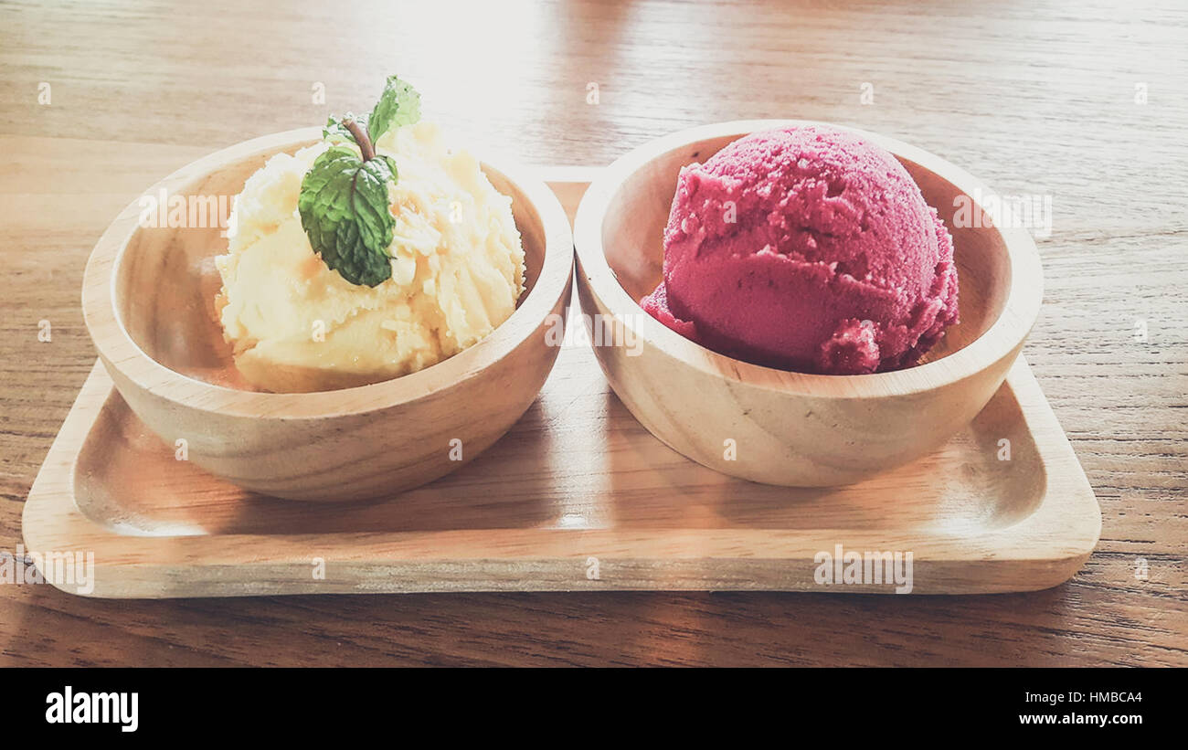 Two different colors flavors of ice cream Stock Photo - Alamy