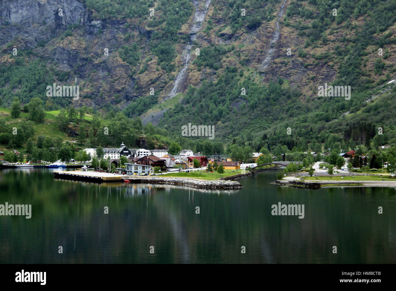 Flam harbor in Norway view from high image in landscape format with ...
