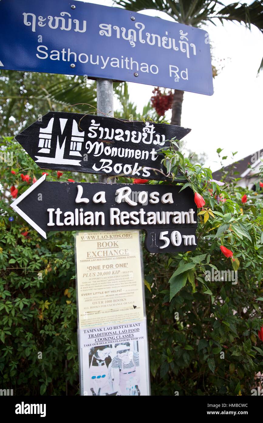 Sathouyaithao Road sign, Laos Stock Photo - Alamy