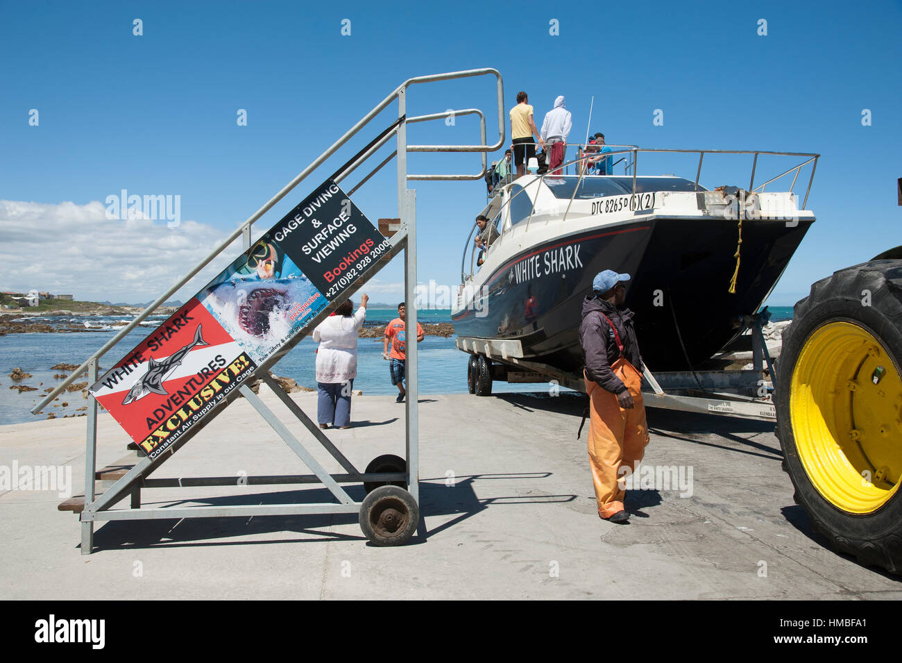 Great White shark dive boats at Kleinbaai Harbour in Gansbaai in the ...
