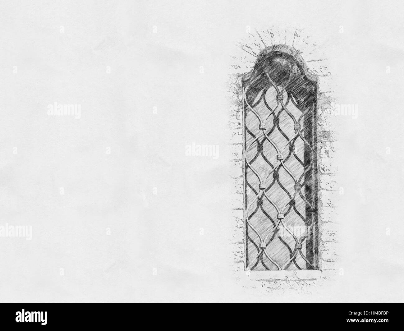 Old Castle Window Crayon Sketch Stock Photo - Alamy