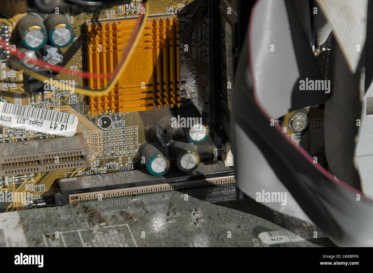 View of the old motherboard of a computer Stock Photo - Alamy