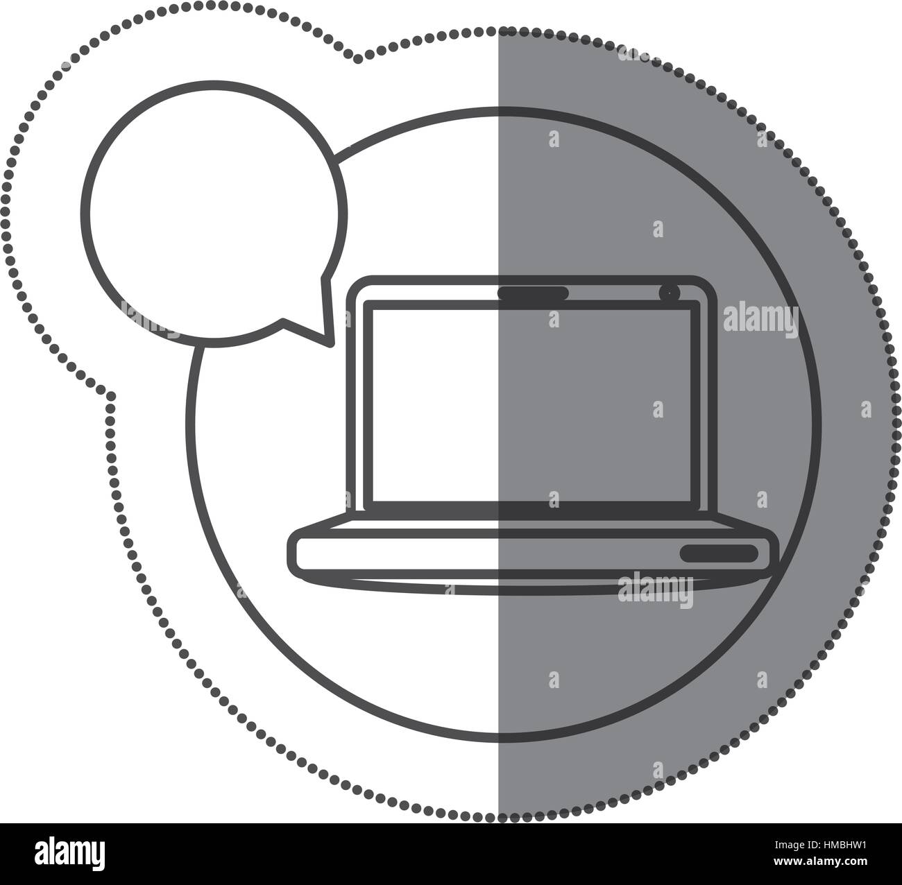 sticker silhouette circular shape with laptop computer with sphere ...