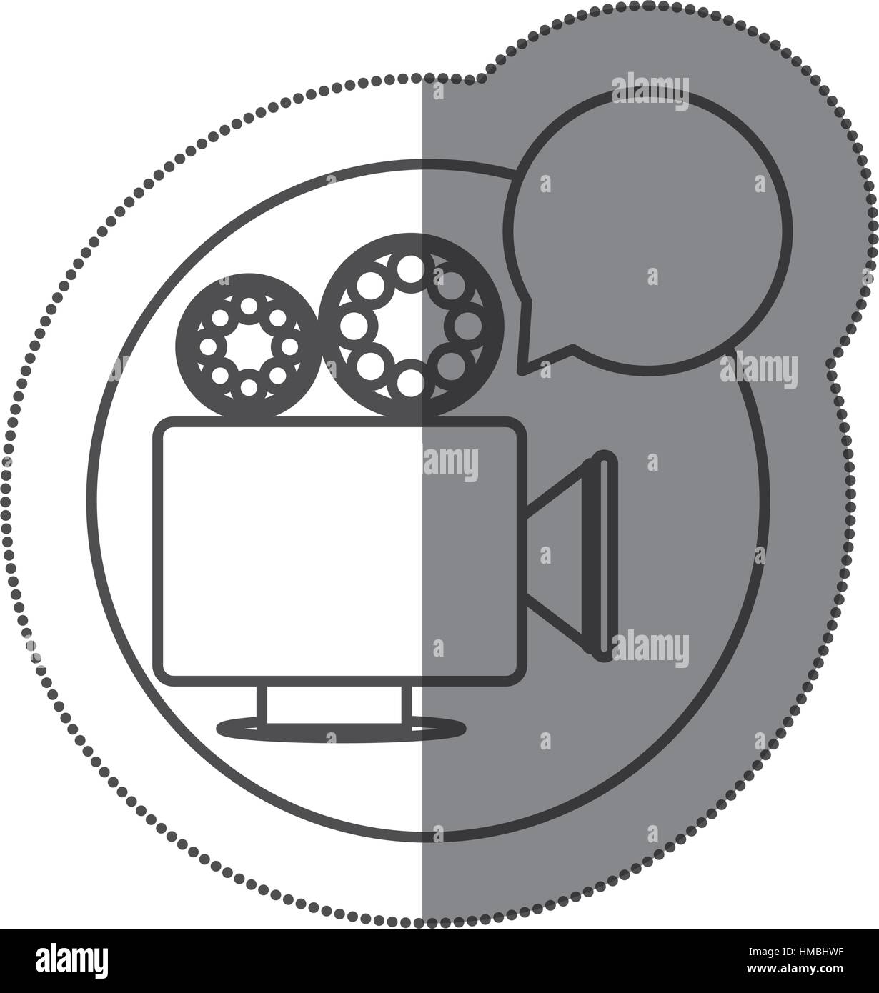 sticker silhouette circular shape with retro movie projector with ...