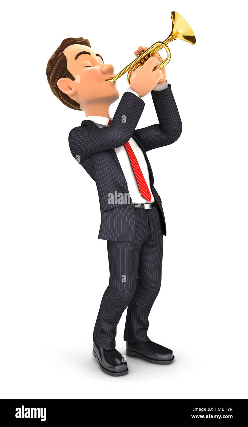 3d businessman playing trumpet, illustration with isolated white ...