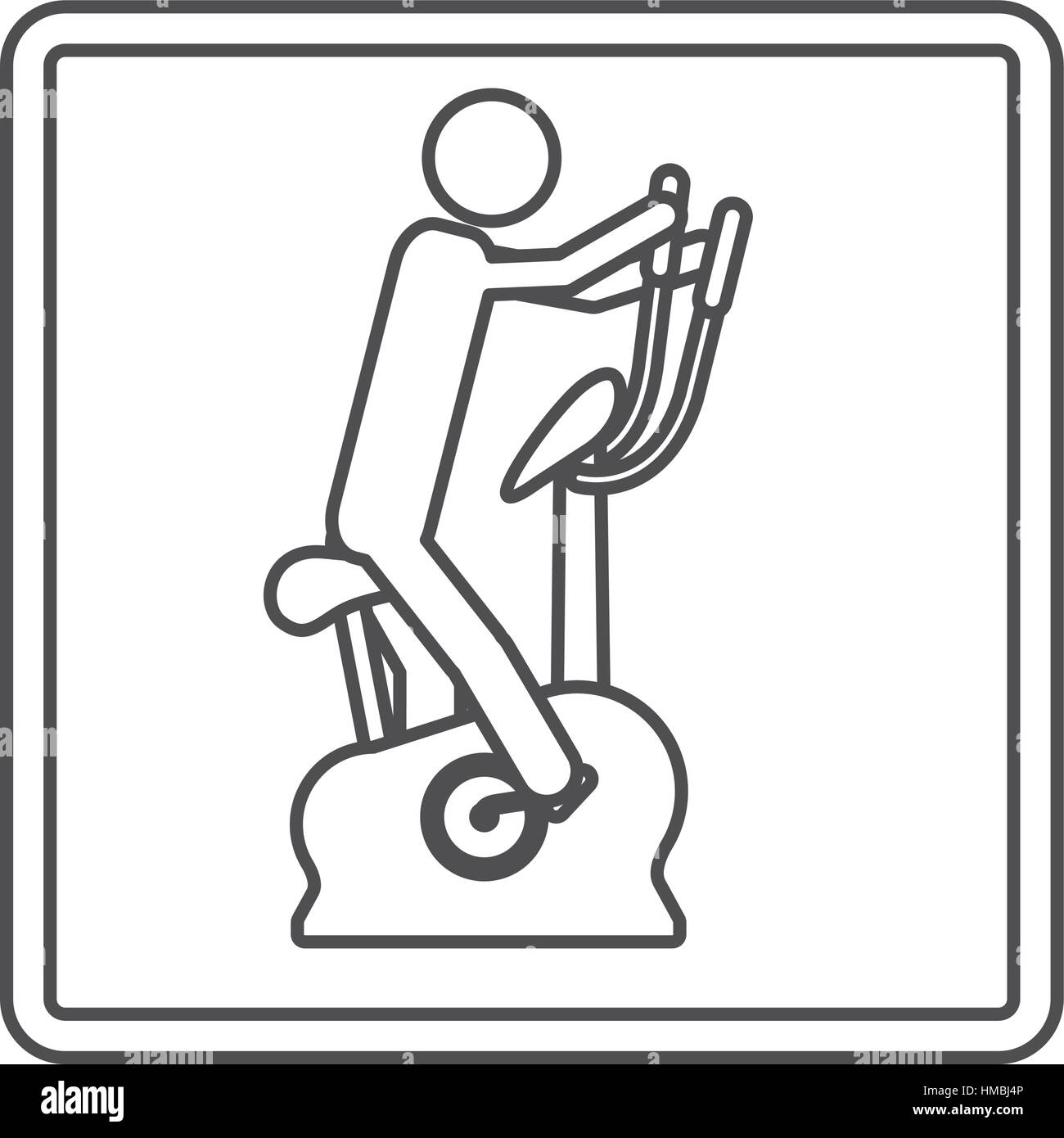 contour square shape pictogram with man in spinning bike vector ...