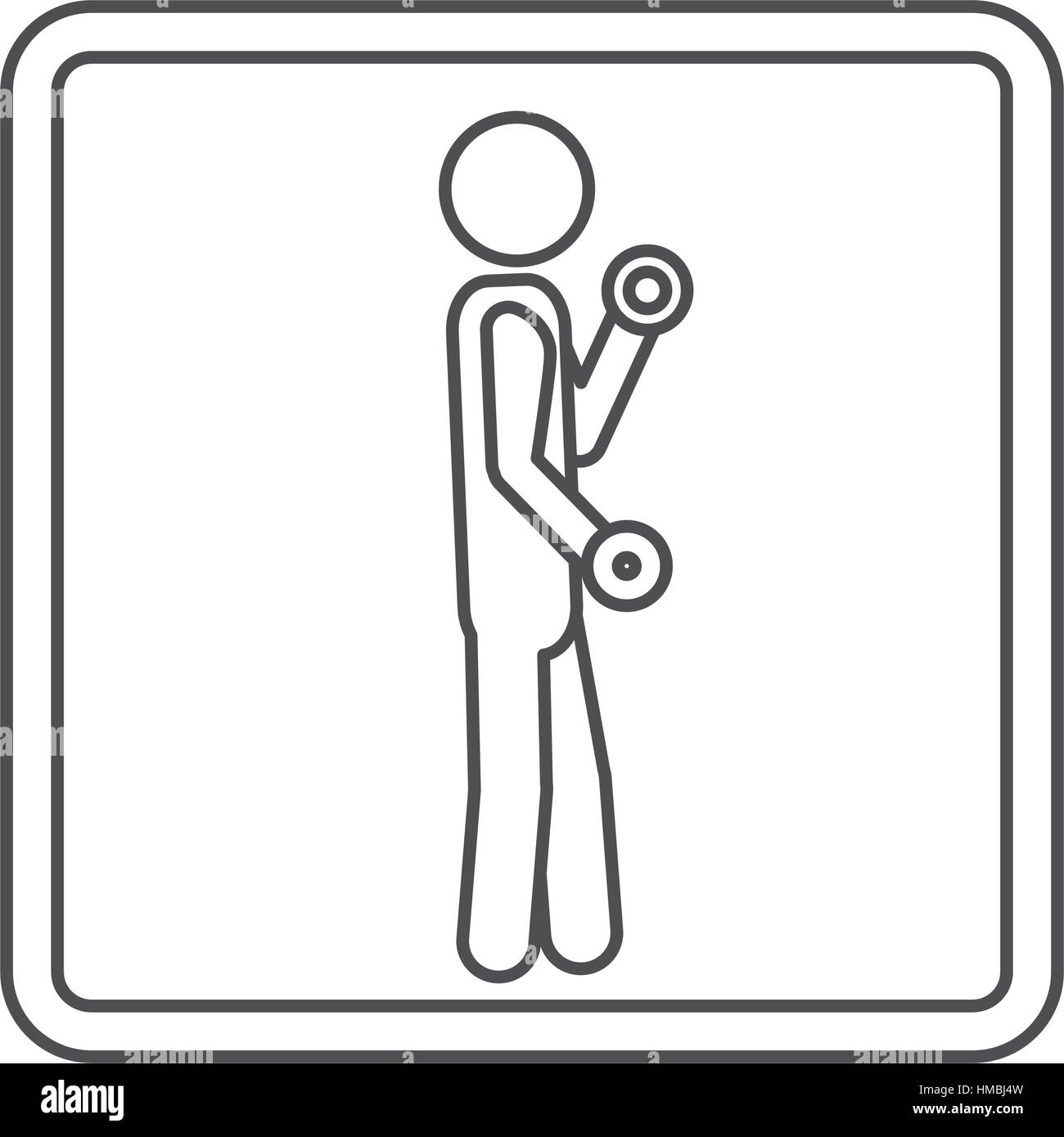 contour square shape pictogram with man lifting a dumbbell vector ...