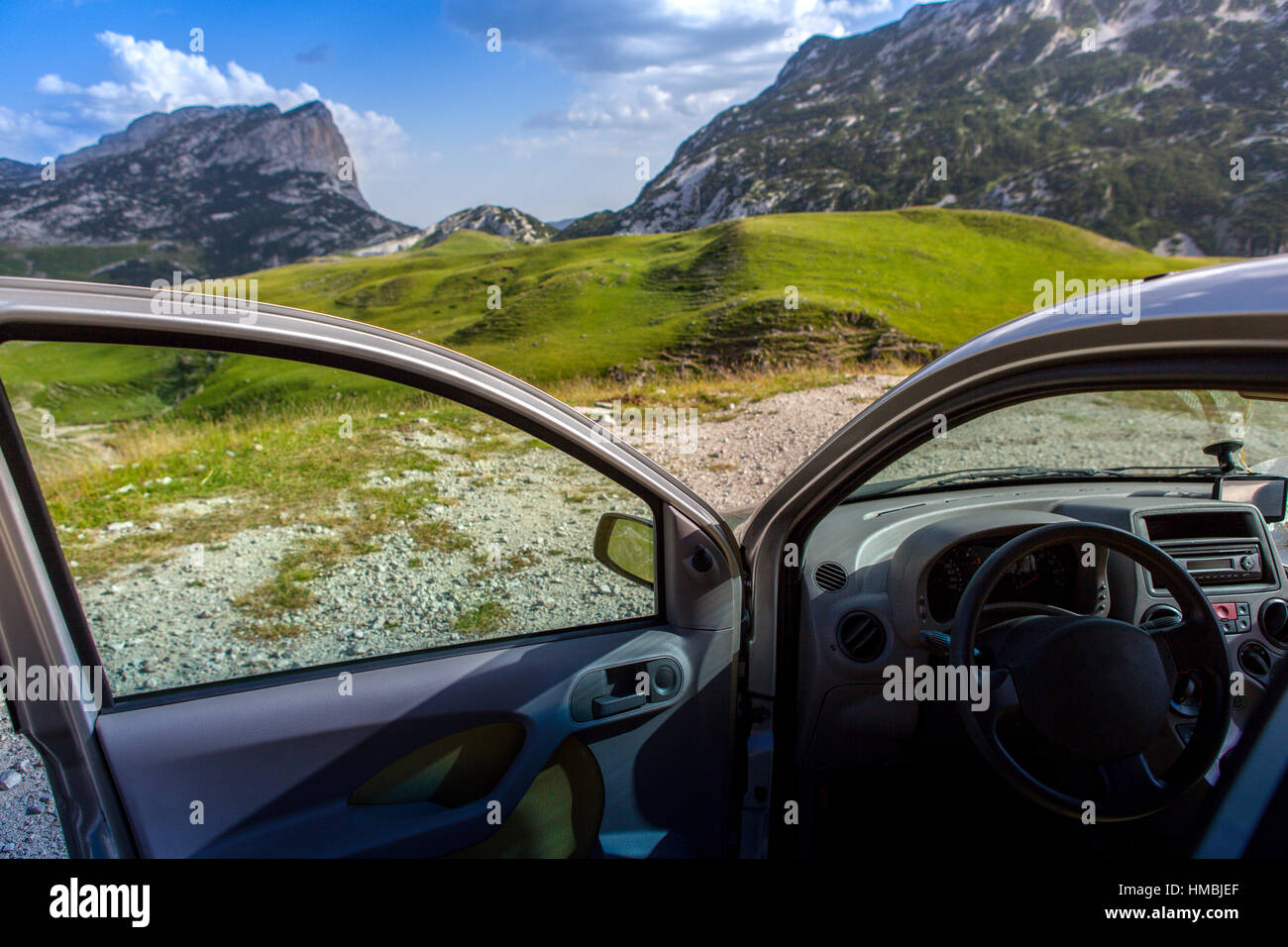 Closeup car over the mountain background, travel concept Stock Photo ...